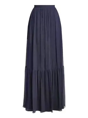 Erdem Navy Silk Creponne Tiered Hem Maxi Skirt - Blue