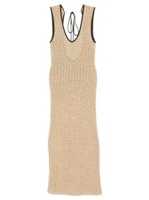SIR. Crochet Knit Maxi Dress With Open Back - Neutrals