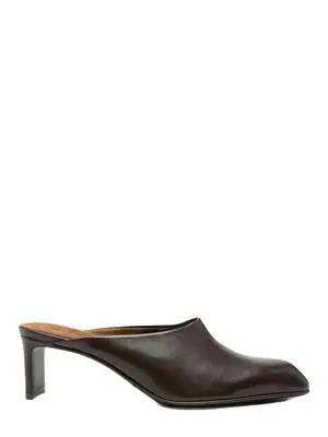 Khaite KHAITE Square-Toe Mid Block Heel Leather Mules Brown