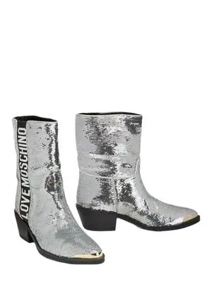 Moschino Sequin-embellished Logo-print Boots - Silver