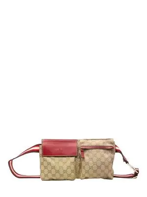 Gucci Gg Canvas Web Double Pocket Belt Bag - Red