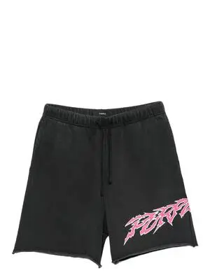 PURPLE BRAND Graphic Print Raw-cut Shorts - Black