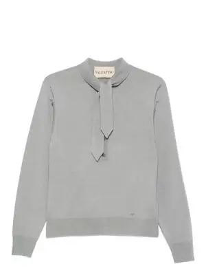 Valentino Garavani Valentino Garavani Tie-Neck Button-Up Polo Shirt Grey