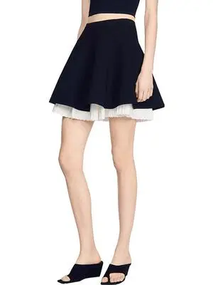 Sandro Maravilla Two Tone Knit Skater Skirt - Black
