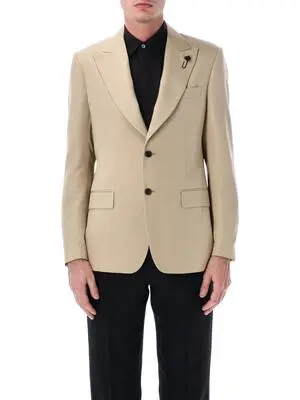 LARDINI Single-breasted Viscose And Silk Blazer - Champaigne