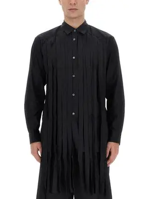 Comme Des Garçons Fringed Pleated Cotton Shirt - Black