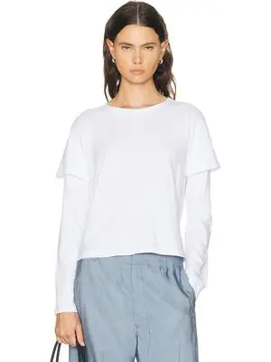 LESET Margo Layered Long Sleeve Tee - White