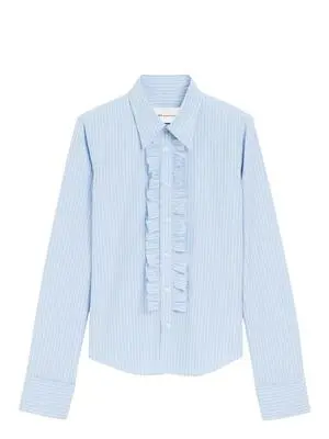 AMI Paris AMI PARIS Fitted Striped Cotton Jabot Shirt Navy