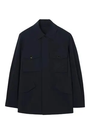 Burberry Jacket With Pockets And Hidden Buttons - Navy