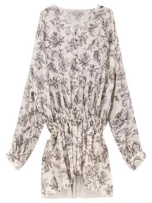 GOLDEN GOOSE GOLDEN GOOSE Floral Print V-Neck Mini Dress With Long Sleeves