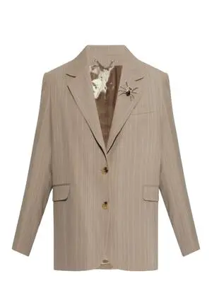 GOLDEN GOOSE Striped Virgin Wool Blend Blazer With Embellished Collar - Grey