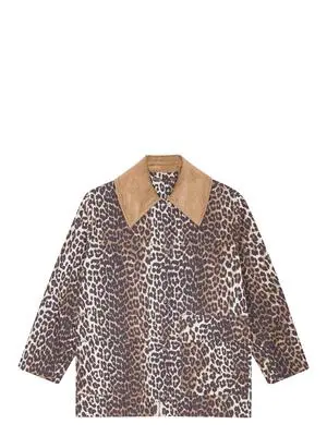 GANNI Animal Print Corduroy Collar Jacket - Multicolor