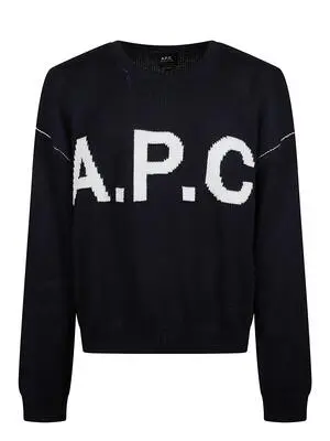 A.p.c. Logo Crewneck Sweatshirt With Ribbed Trims - Navy