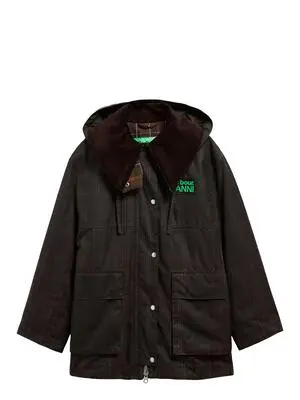 BARBOUR X GANNI Waxed Cotton Duffle Jacket With Corduroy Collar - Multicolor
