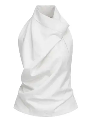 Carven Backless Silk Top With Draped Neckline And Embroidered Trim - White
