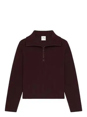COURREGES Ribbed Wool Quarter Zip Sweater - Red