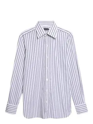 TOM FORD Classic Fit Stripe Cotton Poplin Button-up Shirt - Off White/black