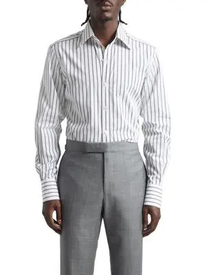 TOM FORD Classic Fit Stripe Cotton Poplin Button-up Shirt - Off White/black