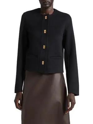 FERRAGAMO Cropped Wool & Cashmere Jacket With Gancio Buckles - Nero