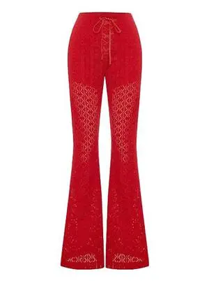 PCFG High-rise Embroidered Flare Pants - Red