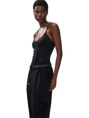 H&m Belted Barrel Trousers - Black