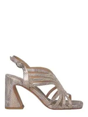 ALMA EN PENA Embellished Block Heel Sandals - Metallic Rust/copper