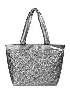 SCALPERS Quilted Shopper Bag With Double Handle And Metallic Skull Patch - Silver