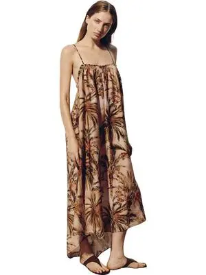 H&M A-line Low-back Midi Dress - Peach Pink/patterned