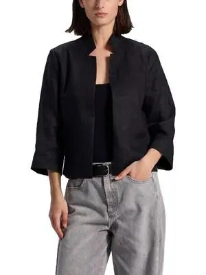Ronen Chen Cropped Linen Jacket - Black