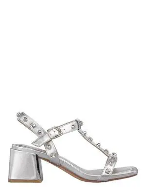 ALMA EN PENA Metallic Embellished Square Toe Sandals - Silver