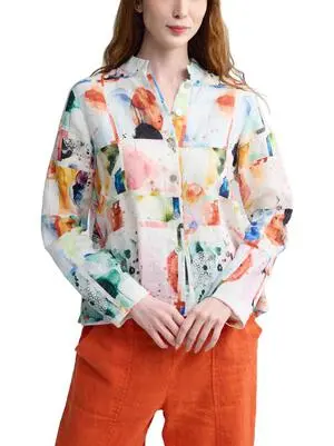 LUUKAA Avelia Painterly Print Linen Shirt-jacket - Multihued