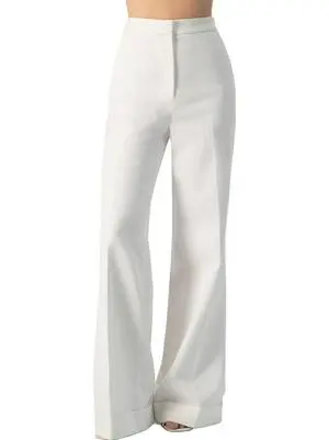IVONNE High-rise Wide-leg Tailored Trousers With Cuffed Hems - White