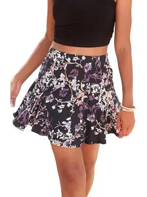 LASCANA Lascana Floral Print A-Line Skort Black Multi