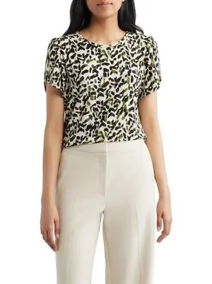 ANNE KLEIN AK Anne Klein Animal Spot Tulip Sleeve Top