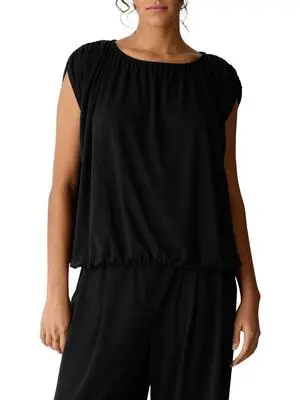 EILEEN FISHER Eileen Fisher Boat Neck Top With Cap Sleeves And Elasticated Hem
