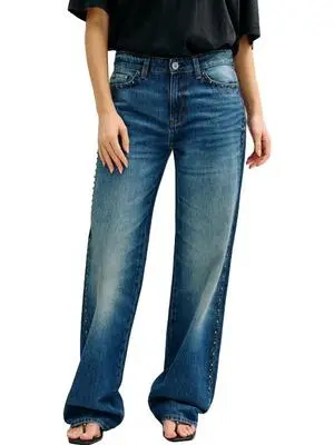 Guess Slouchy Straight Leg Jeans With Embellished Detailing - Budd-open