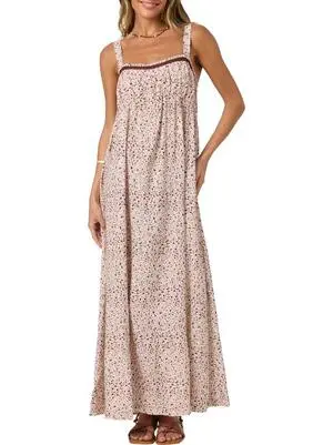 O'Neill Ditsy Floral Maxi Dress With Sweetheart Neck - Chocolate