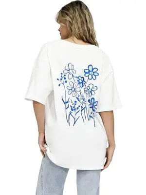 BELLE & BLOOM Floral Sketch Oversized T-shirt - White