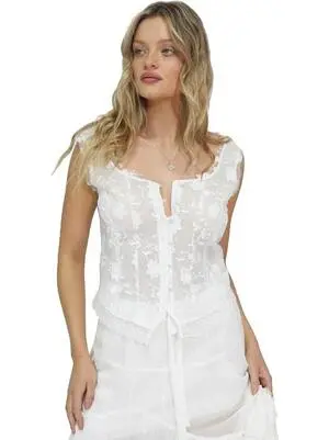 BELLE & BLOOM Future Lover Sheer Lace Button Up Blouse - White