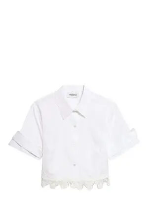 Monse Cropped Stretch Cotton Shirt With Cherry Lace Hem - White