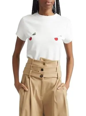 Monse Cheeky Cherry Embroidered Stretch Cotton T-shirt - White