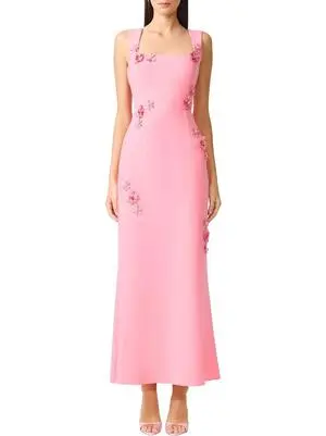 ELLIATT Hayley Beaded Floral Sheath Gown - Pink