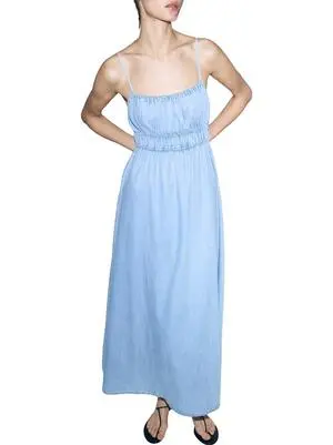 MANGO MANGO Gathered Waist Denim Maxi Dress