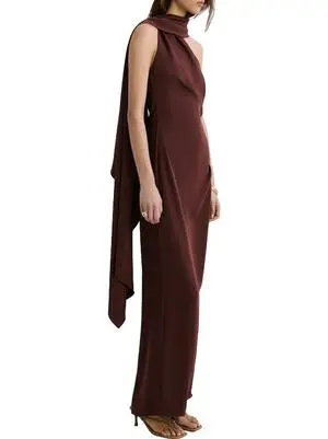 Mango One-shoulder Scarf Neck Dress - Brown