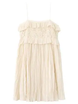 Mango Crinkled Lace Sleeveless Dress - Beige