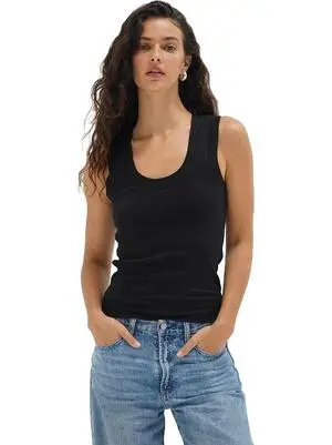 Lna Double Layer Ribbed Scoop Neck Tank - Black