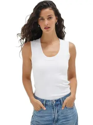 Lna Double Layer Ribbed Scoop Neck Tank - White