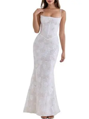 House Of Cb Naima Hand Beaded Gown - White