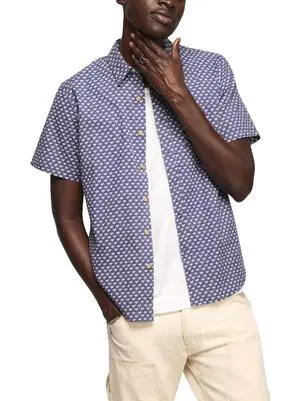 Lucky Brand San Gabriel Short Sleeve Cotton Button-up Shirt - Blue Print