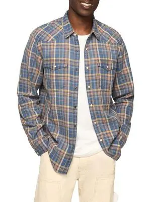 Lucky Brand Plaid Cotton Twill Snap-up Western Shirt - Navy Multi